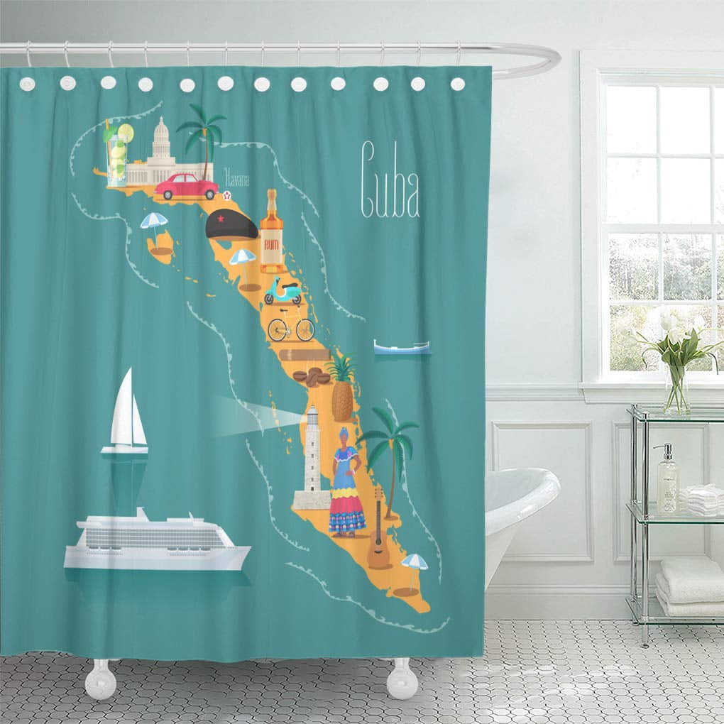 SUTTOM Beach Map of Cuba Cuban Landmarks Woman Cigars Explore Shower ...