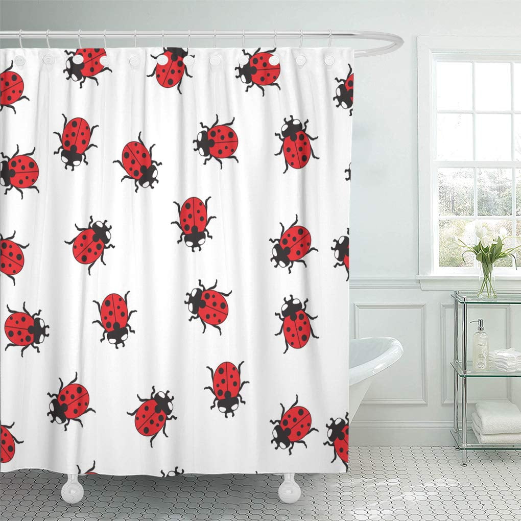 SUTTOM Bug Red Ladybug Simple Pattern White Abstract Cute Shower ...