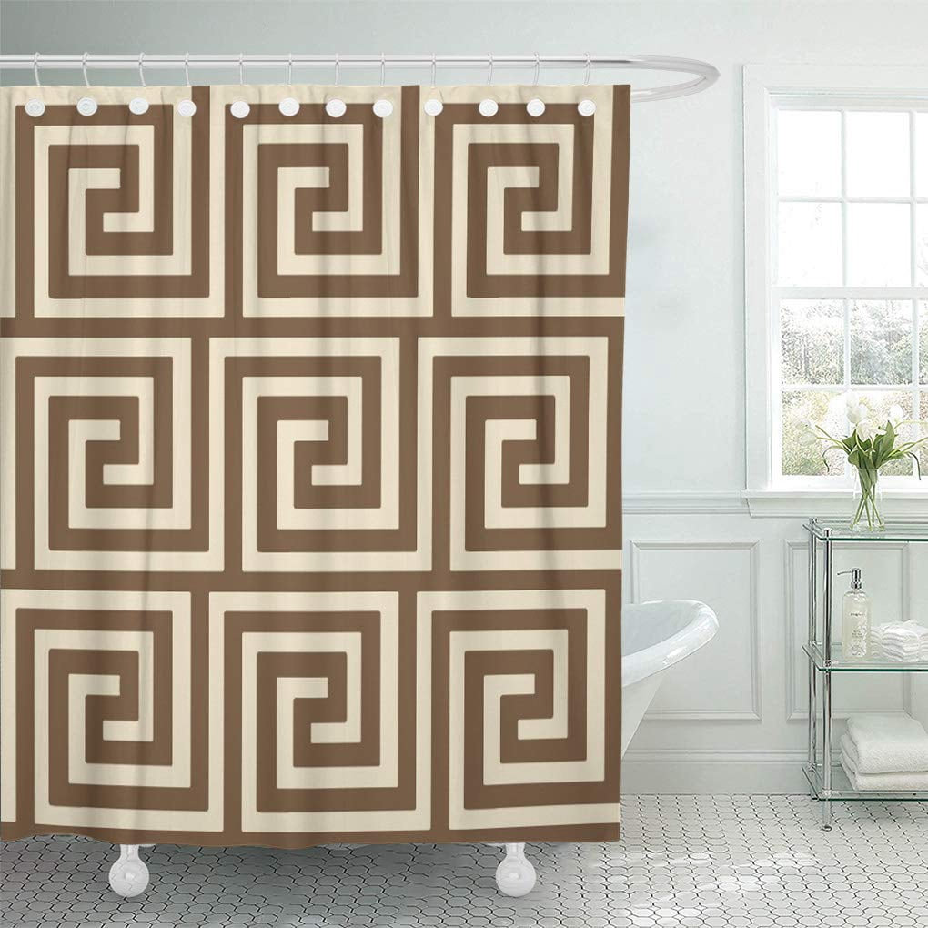 SUTTOM Classic Greek Key of Taupe Tan Labyrinth Light Meander Shower ...
