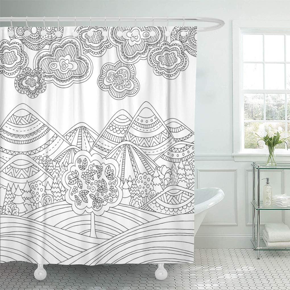 SUTTOM Coloring Page for Adults Mountain Landscape Forest Trees Clouds ...