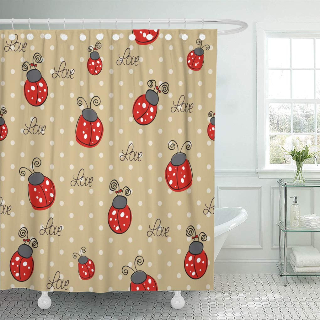 SUTTOM Girl Red Bug Ladybug Pattern Lady Drawing Doodle Cartoon Shower ...