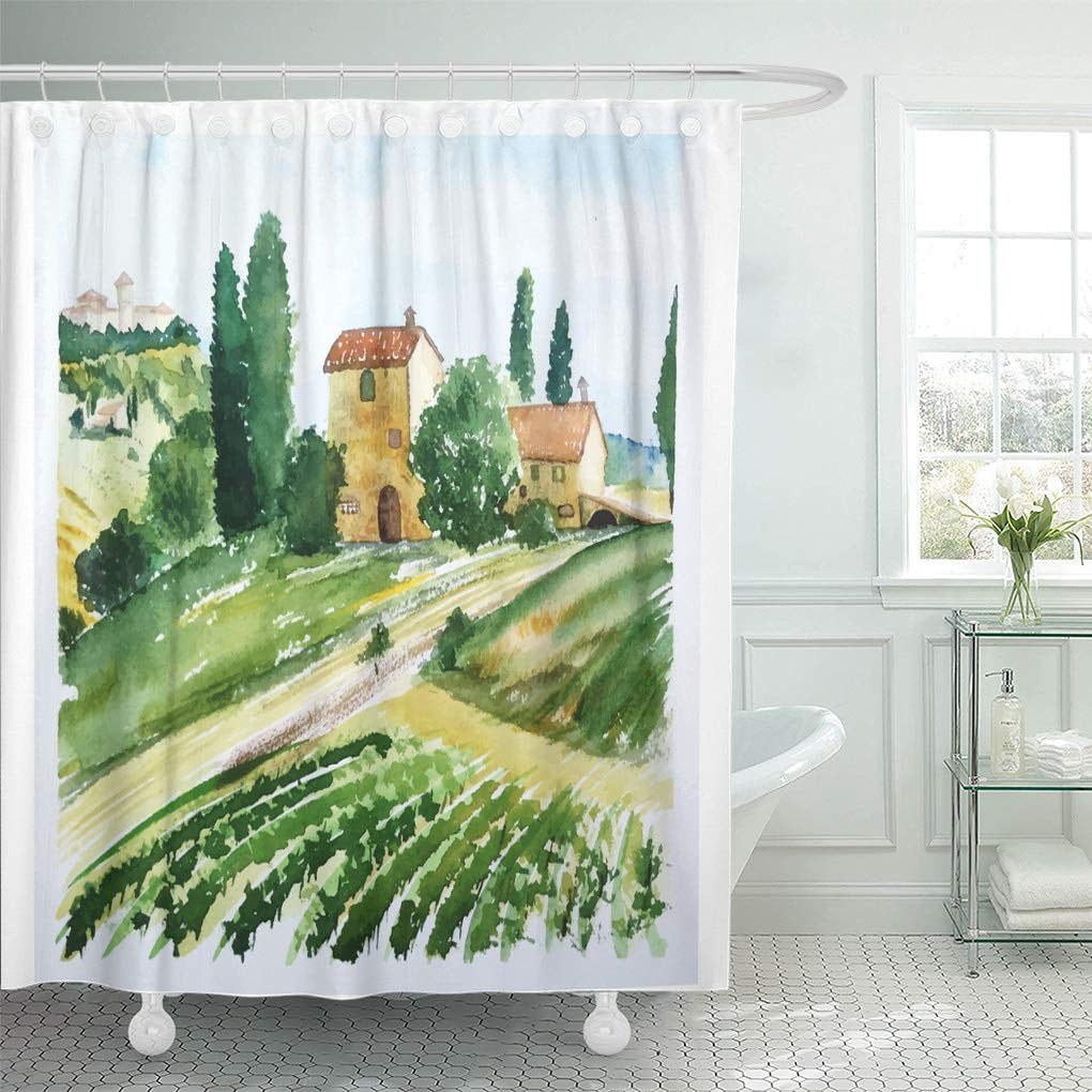 SUTTOM Italian Landscape Houses Watercolor Vineyard Olive Tuscany ...