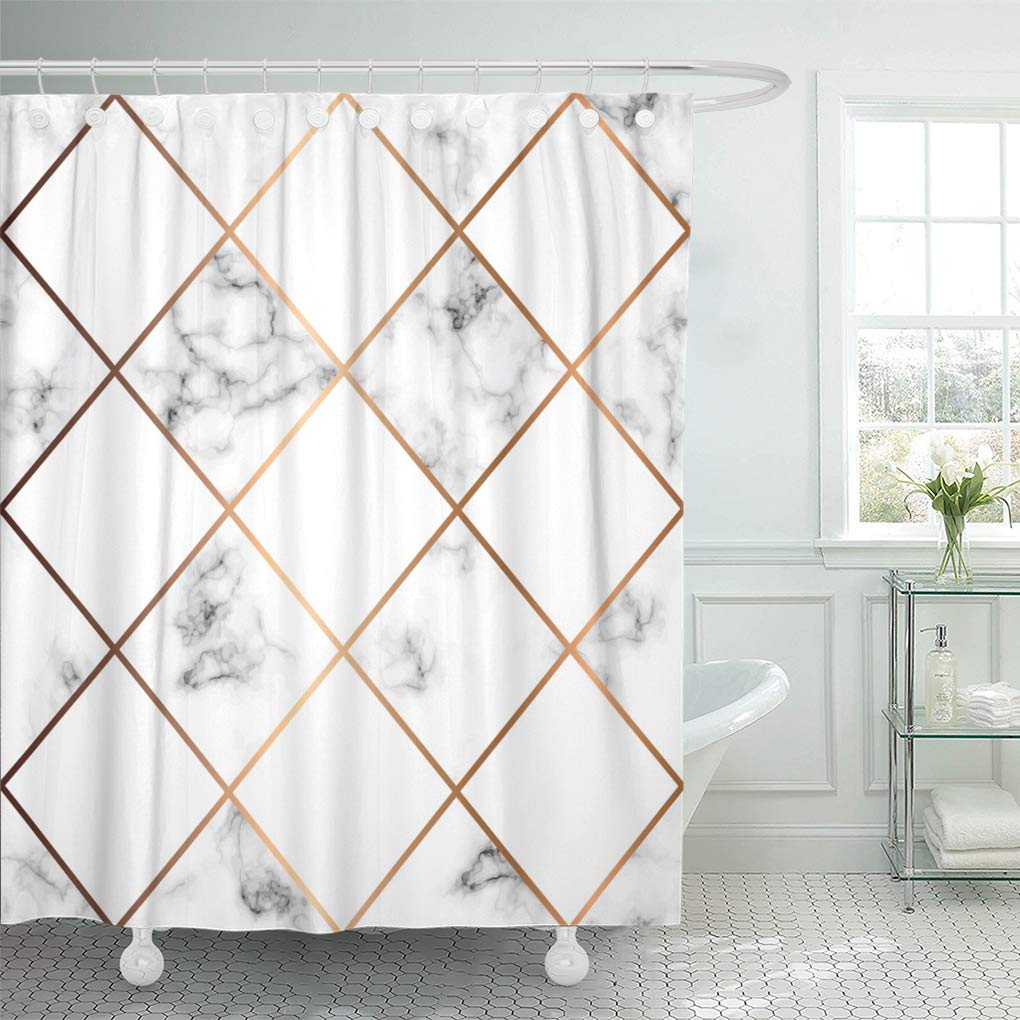 SUTTOM Marble White Squares and Golden Geometric Lines Black Marbling ...