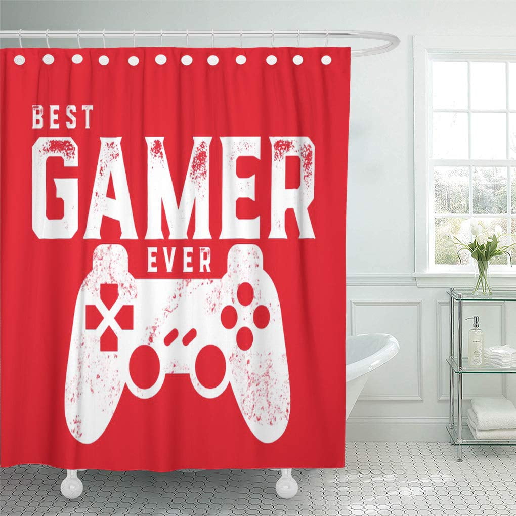 SUTTOM Red Washed Best Gamer for Video Games Geek Out Shower Curtain ...