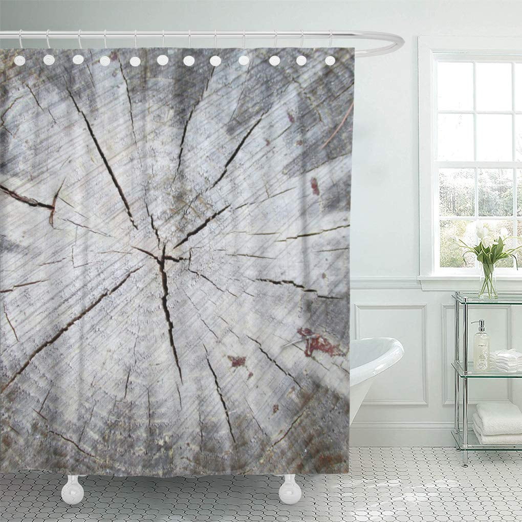 SUTTOM Trunk Wood Grain Gray Pine Tree Stump Rings Grey Shower Curtain ...