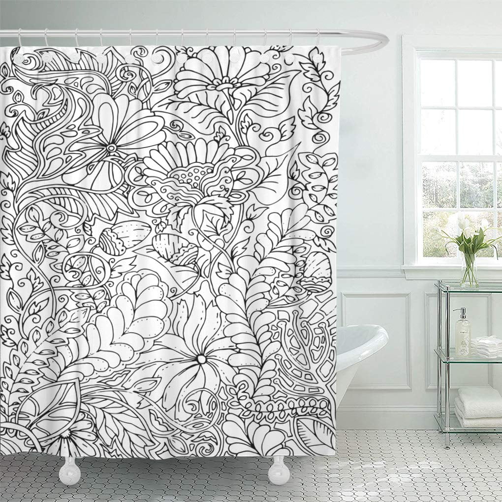 SUTTOM White Monochrome Floral Flowers Coloring Book Page Anti Stress ...