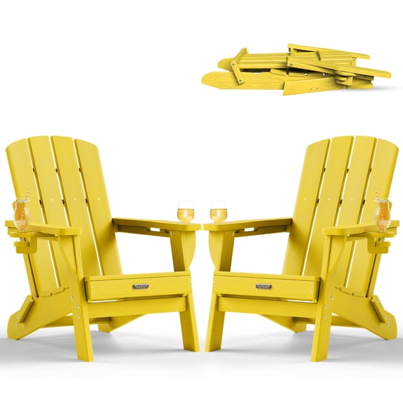SUUNYN Folding Adirondack Chair Set of 2, HDPE Fire Pit Chairs, Yellow ...