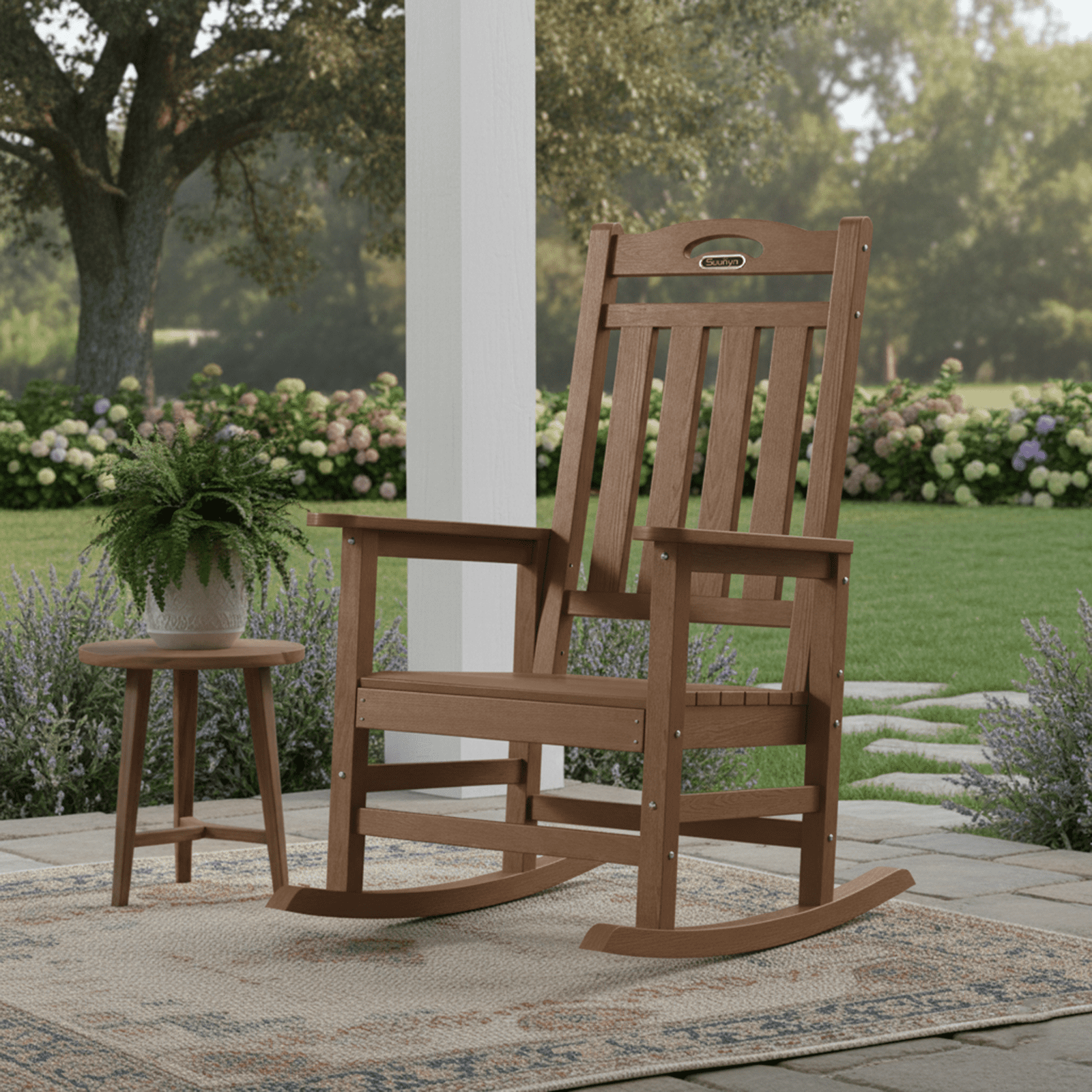 SUUNYN Oversized Outdoor Rocking Chair, HDPE All-Weather High Back ...