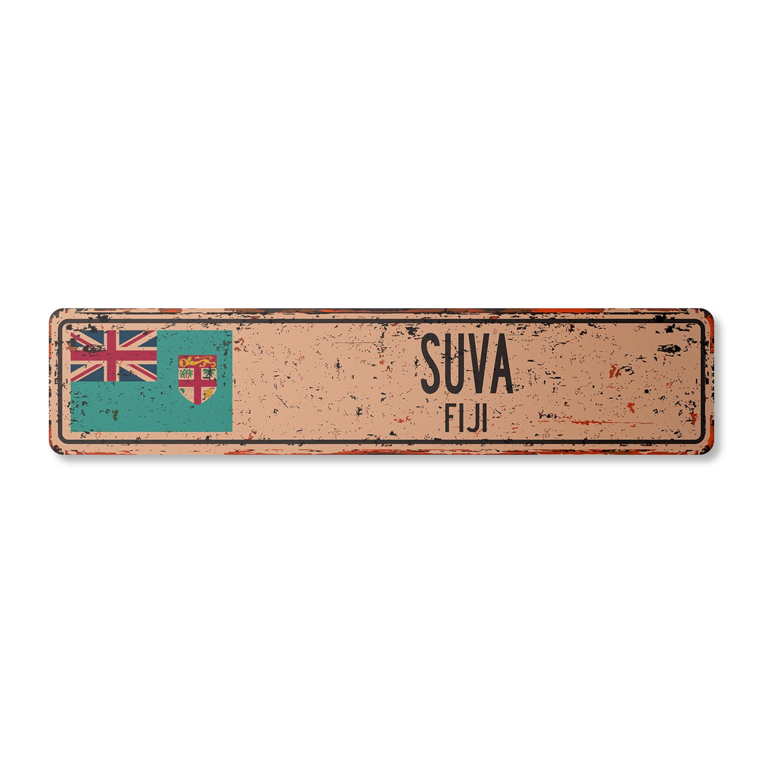 SUVA FIJI Vintage Plastic Street Sign Fijian flag city country road ...