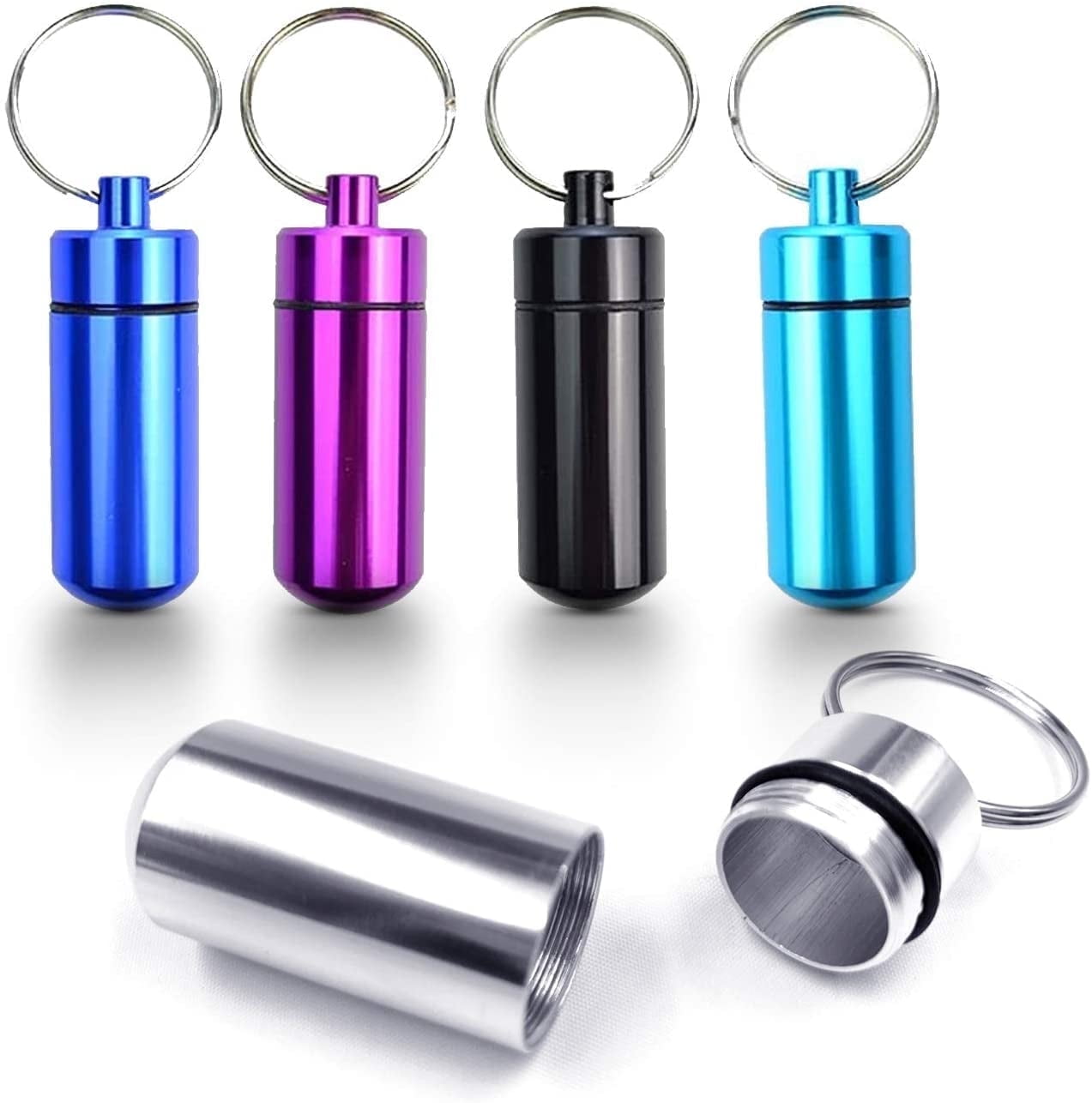 SUWU 5-Pack Pill Holder Keychain, Aluminium Alloy Mini, Waterproof ...