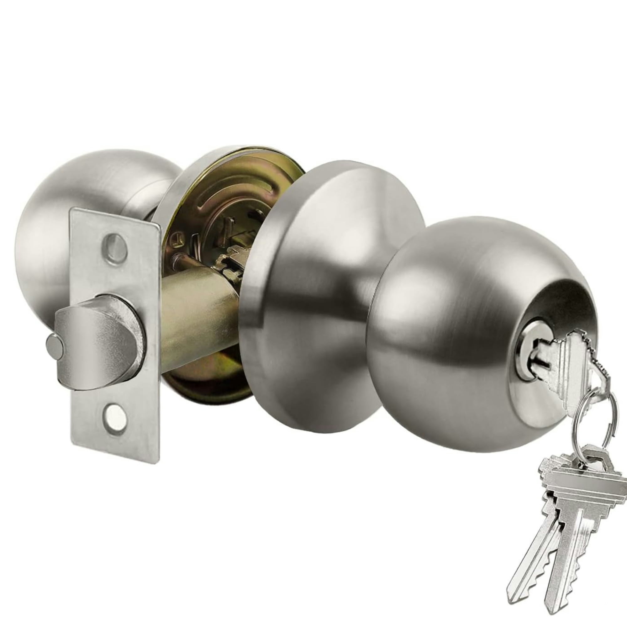 SUWU Door Knob with Key, Keyed Entry Lock, Satin Nickel, Fits Standard ...