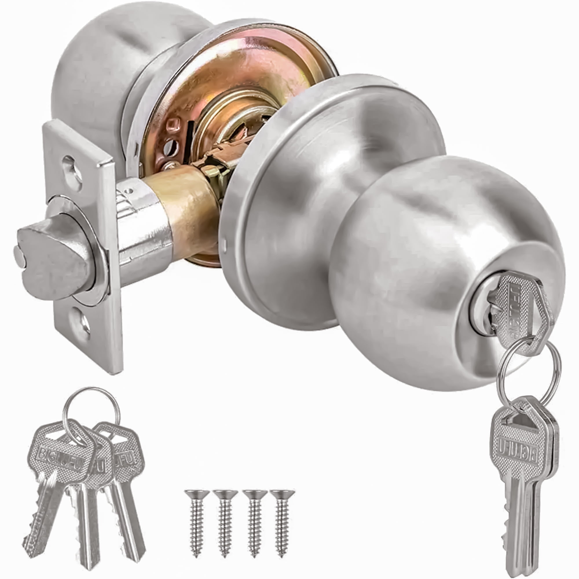 "SUWU Entry Door Knob with Key, Satin Nickel Finish, Round Ball Design ...
