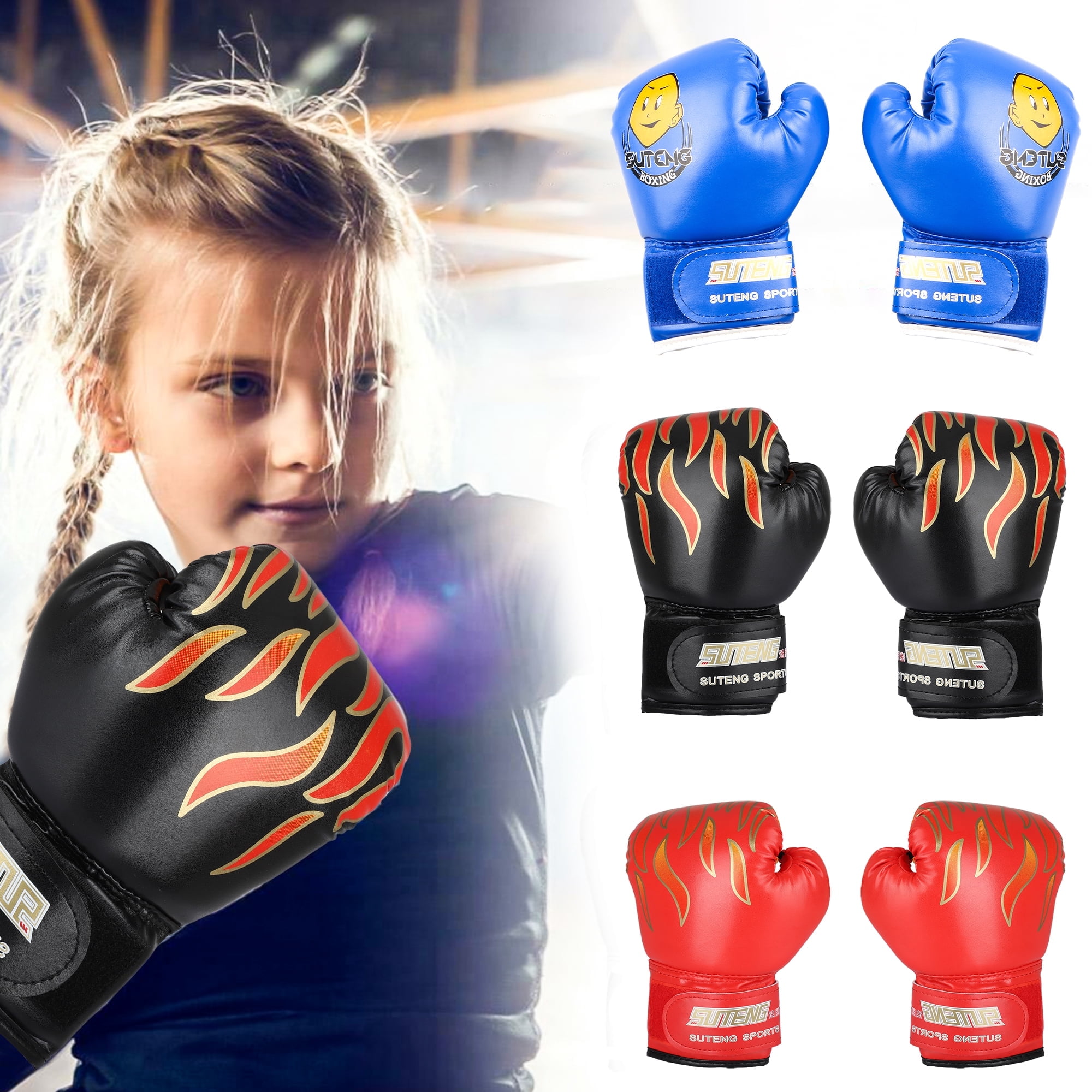 SUWU Teenager Boxing Gloves, Cartoon PU Leather Sparring Grapple Punch ...