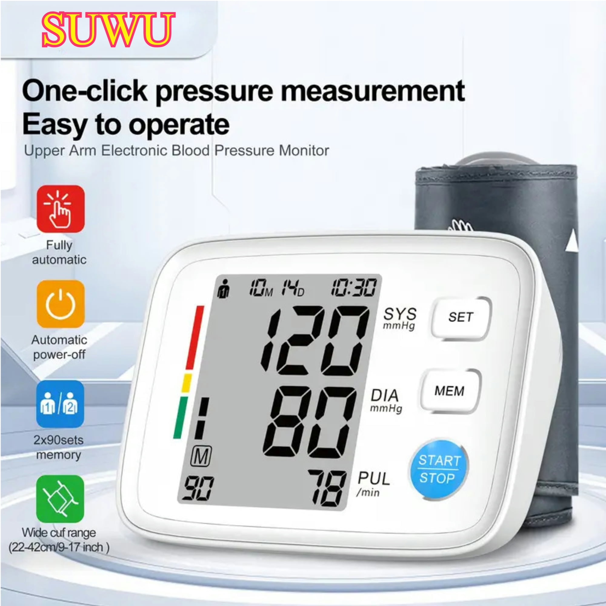 SUWU Upper Arm Blood Pressure Monitor for Home Use 2 Cuff Sizes, 9-17 ...