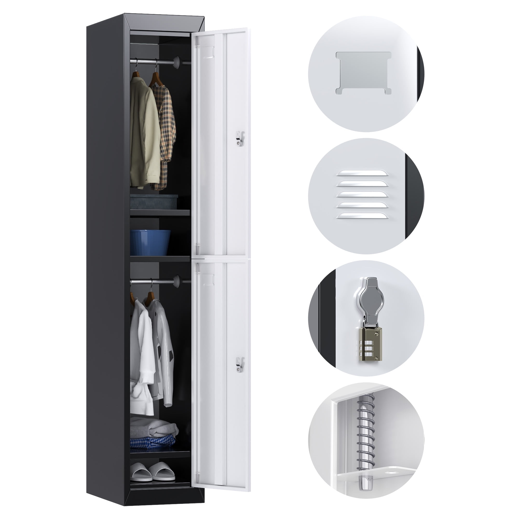 SUXXAN 2 Doors Metal Storage Locker with Hanging Rod, 72" Steel Lockers ...