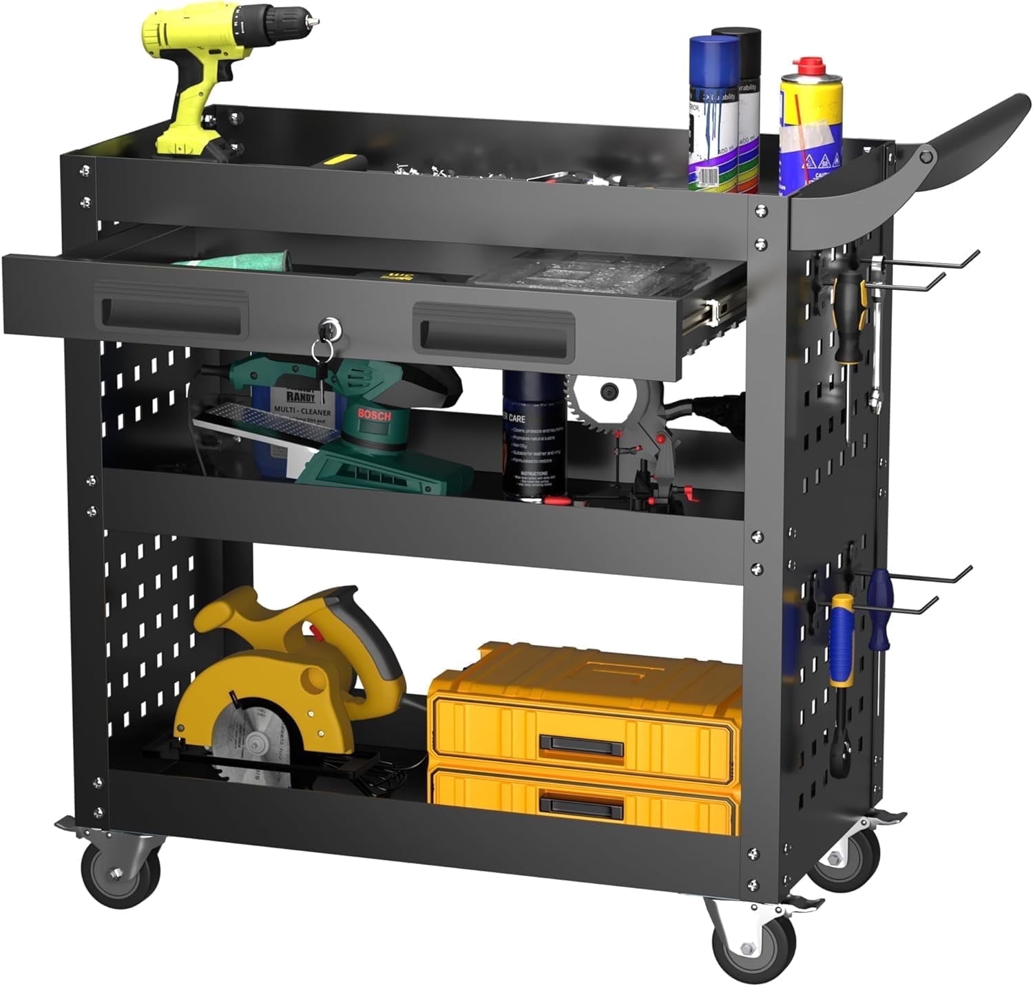 SUXXAN 3 Tier 330 LBS Rolling Tool Cart on Wheels, Heavy Duty Utility ...