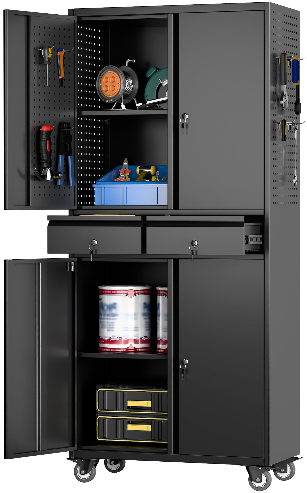 SUXXAN 71" Black Metal Storage Cabinet, 4 Adjustable Shelves, Lockable ...