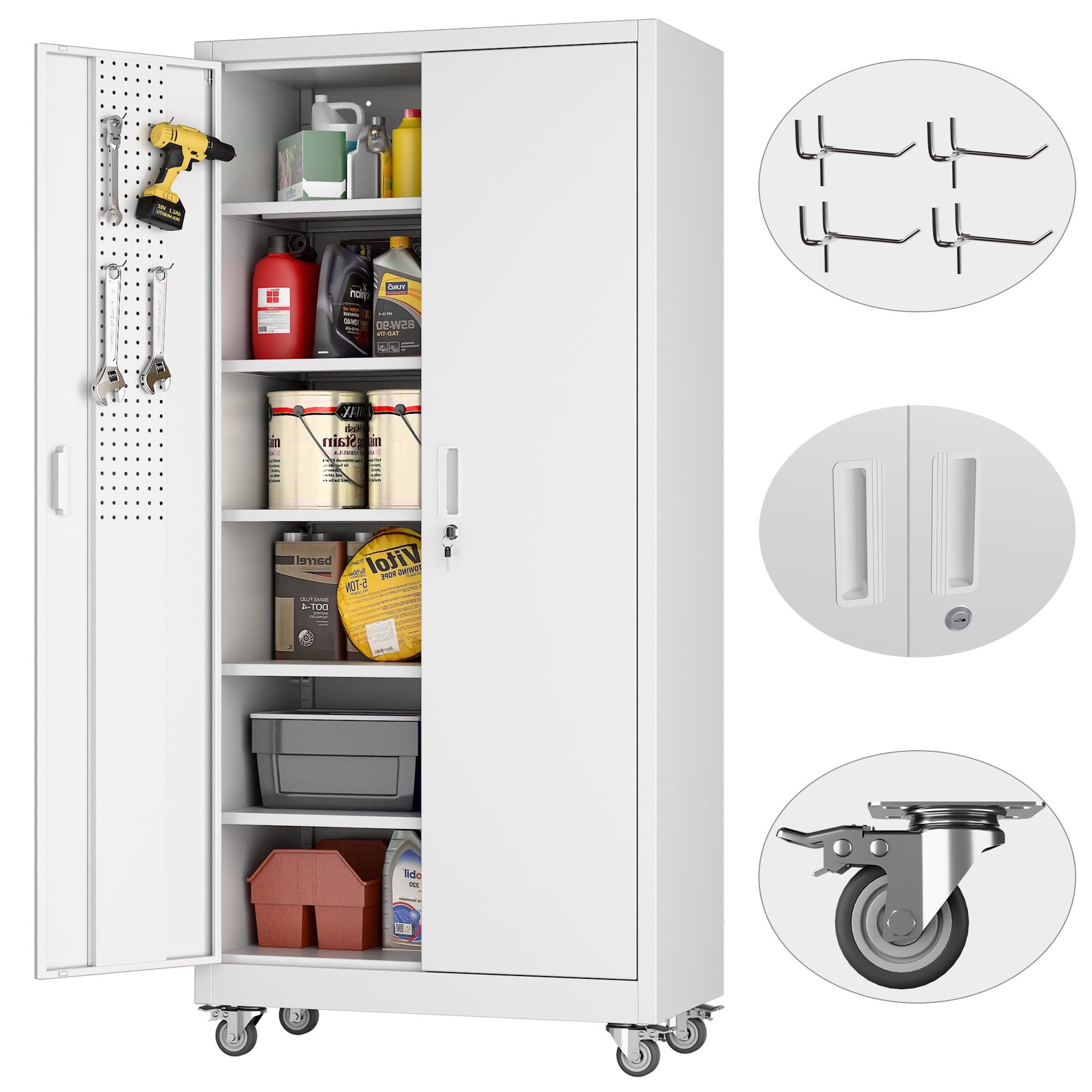 SUXXAN Metal Garage Storage Cabinet with 2 Handles,72In Rolling ...
