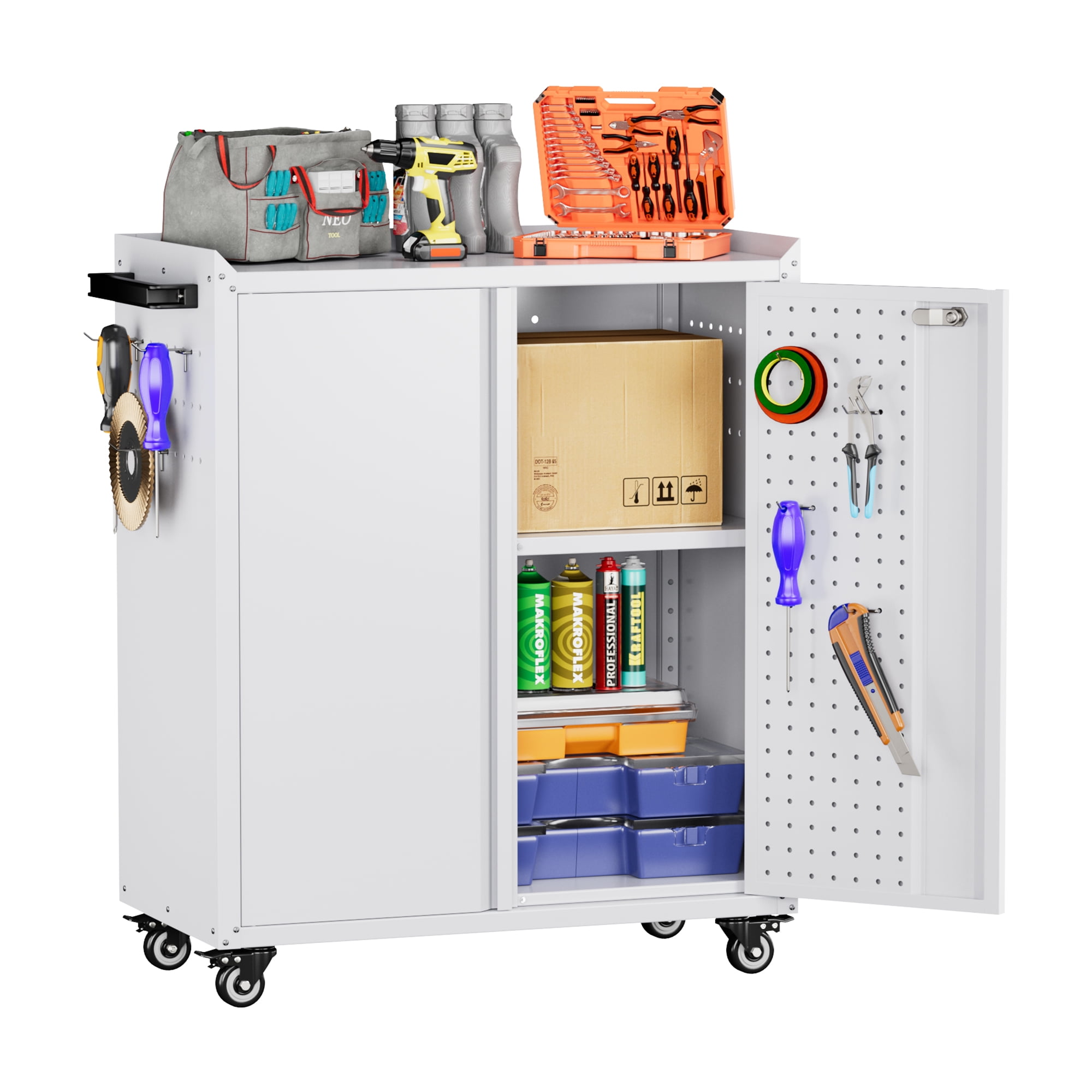 SUXXAN Metal Toolbox Roller Cabinet with Swing Doors, Adjustable Shelf ...