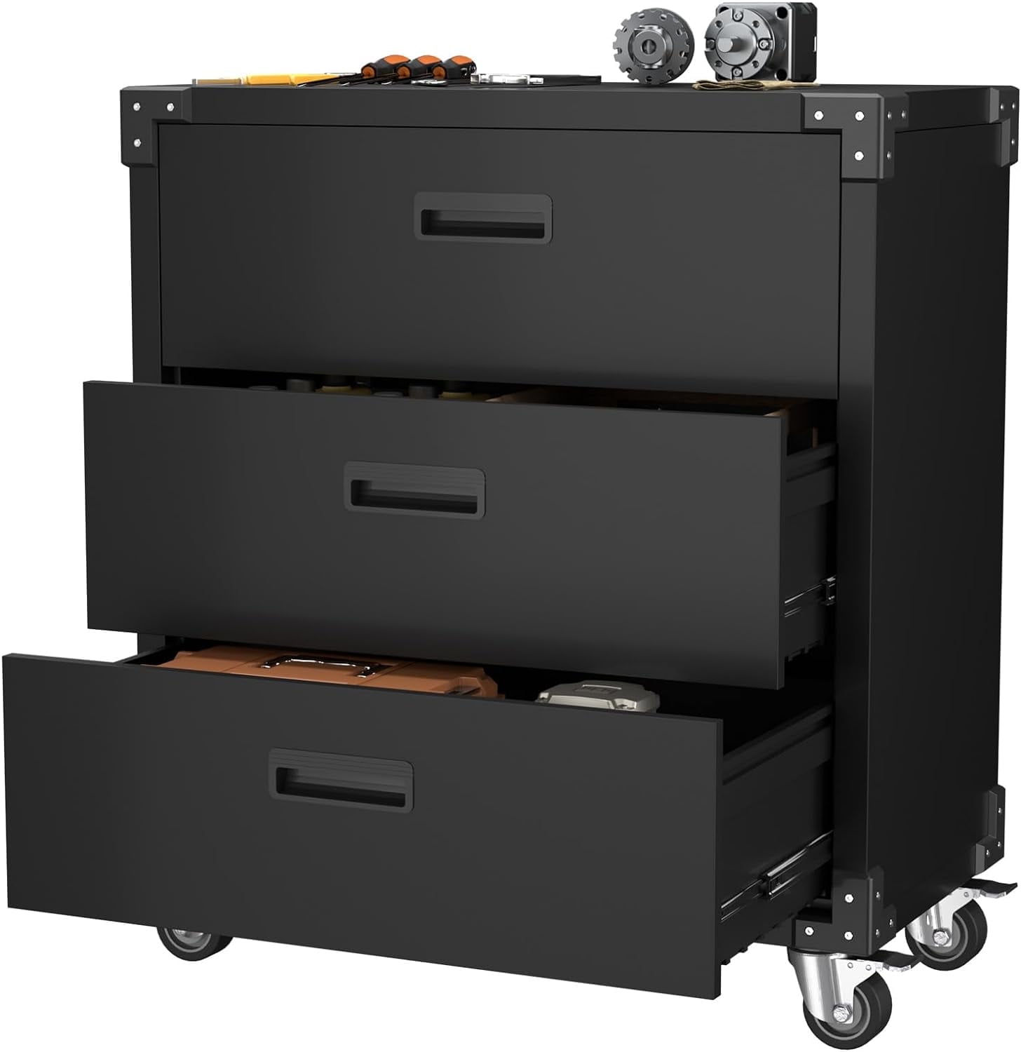 SUXXAN Lockable Metal Rolling Cabinet with Wheels, Mobile 3-Drawer ...
