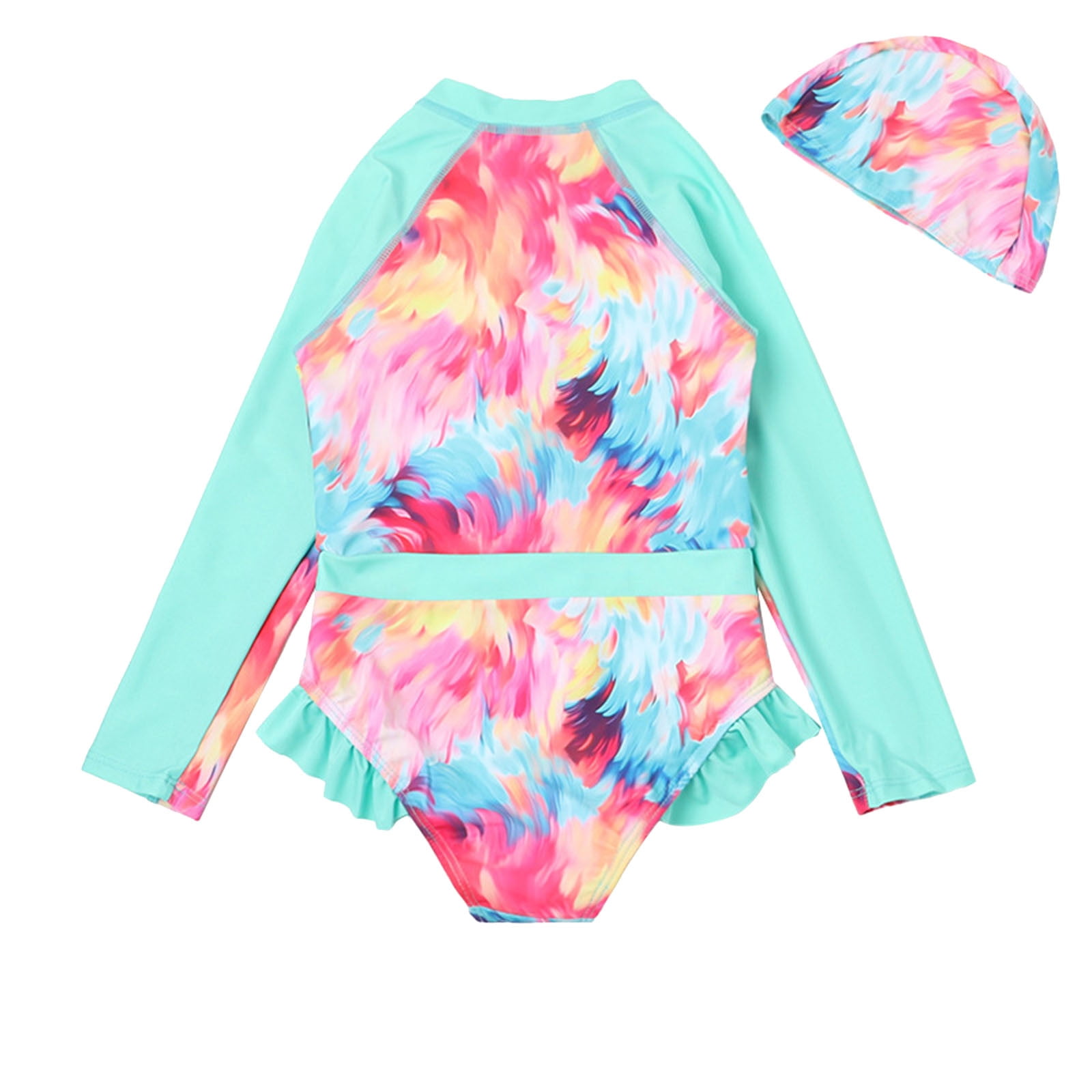 SUYIDA Swimsuit For Girls Long Sleeve Swimsuit 2Piece Floral Print ...