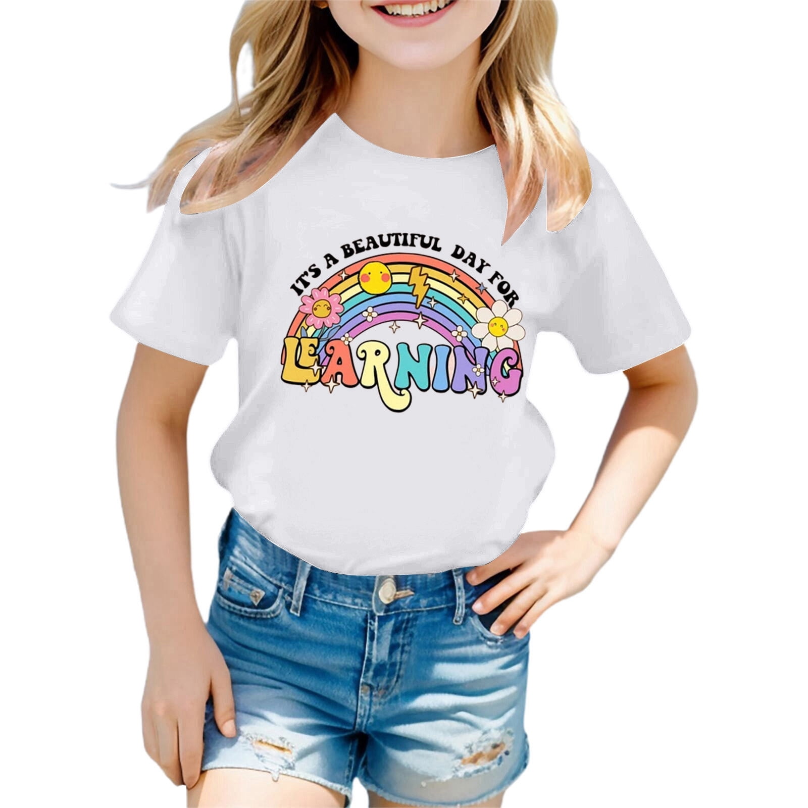 SUYOLL Children Girls Tee Shirt Stylish Letter Print Round Neck Daily ...