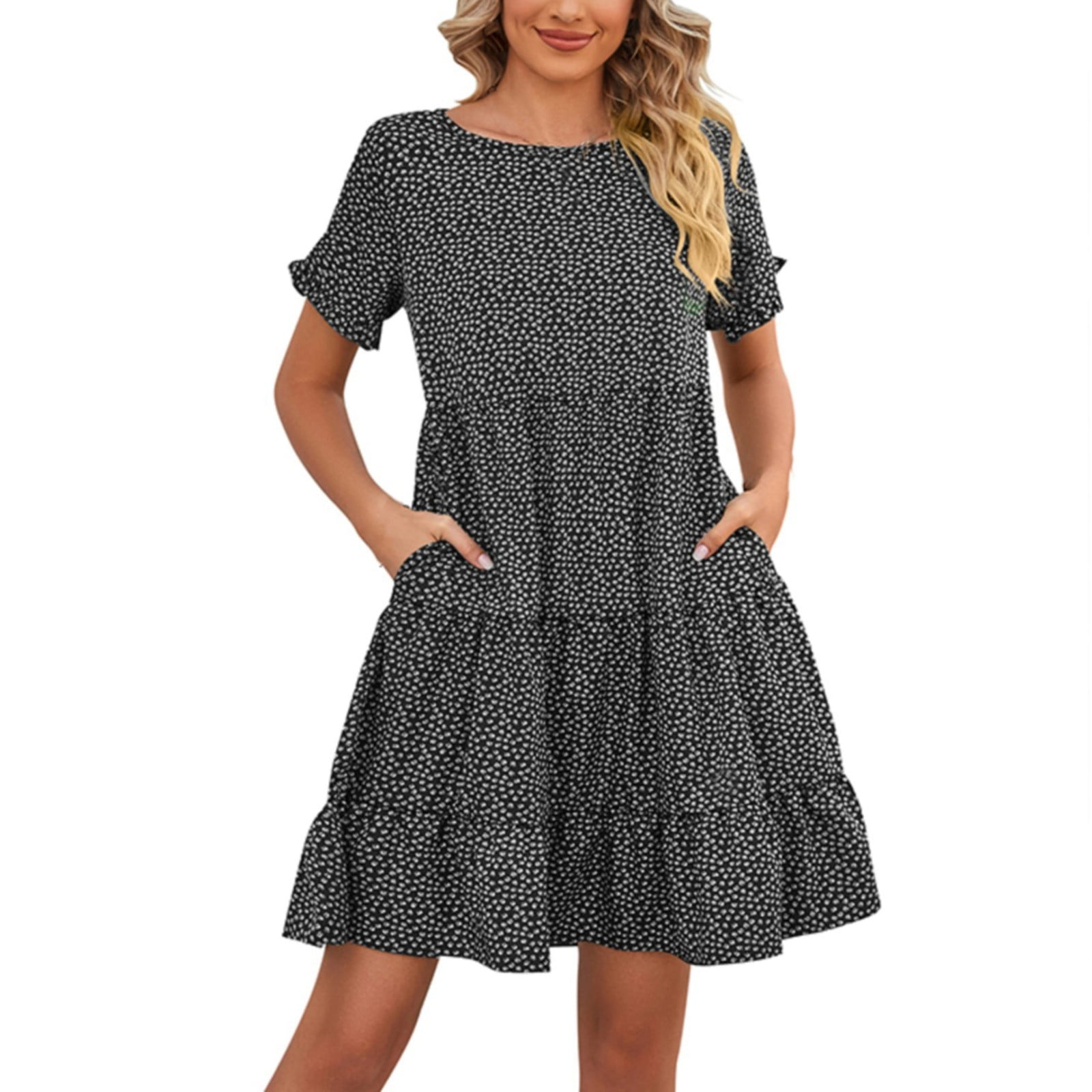 SUYOLL Women's Dress Chic Boho Swing Dress Square Neck Short Sleeve ...