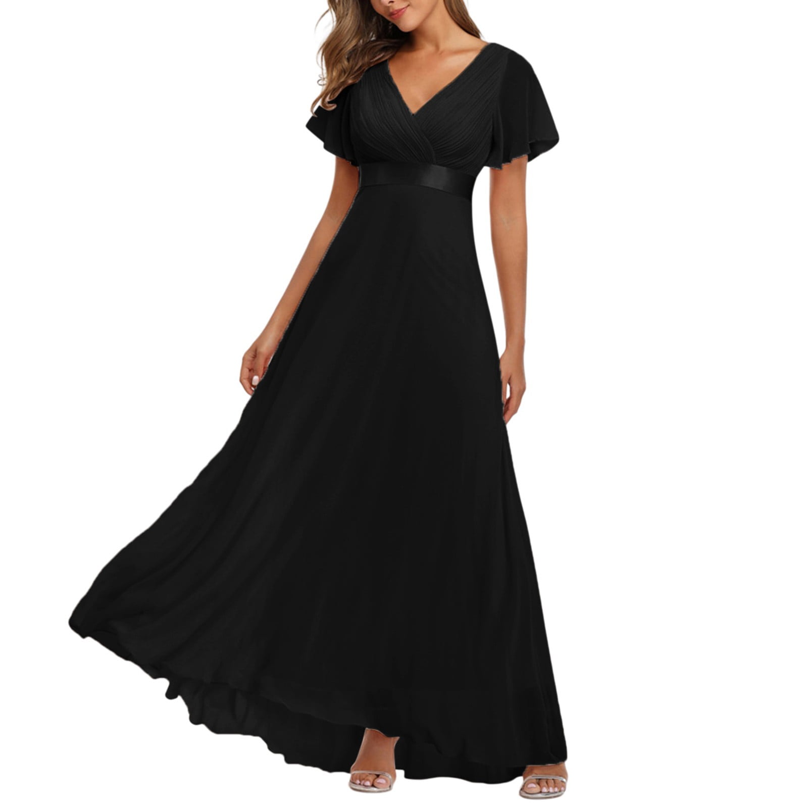 SUYOLL Women's Evening Dresses Solid Color Strapless Chiffon Prom Dress ...