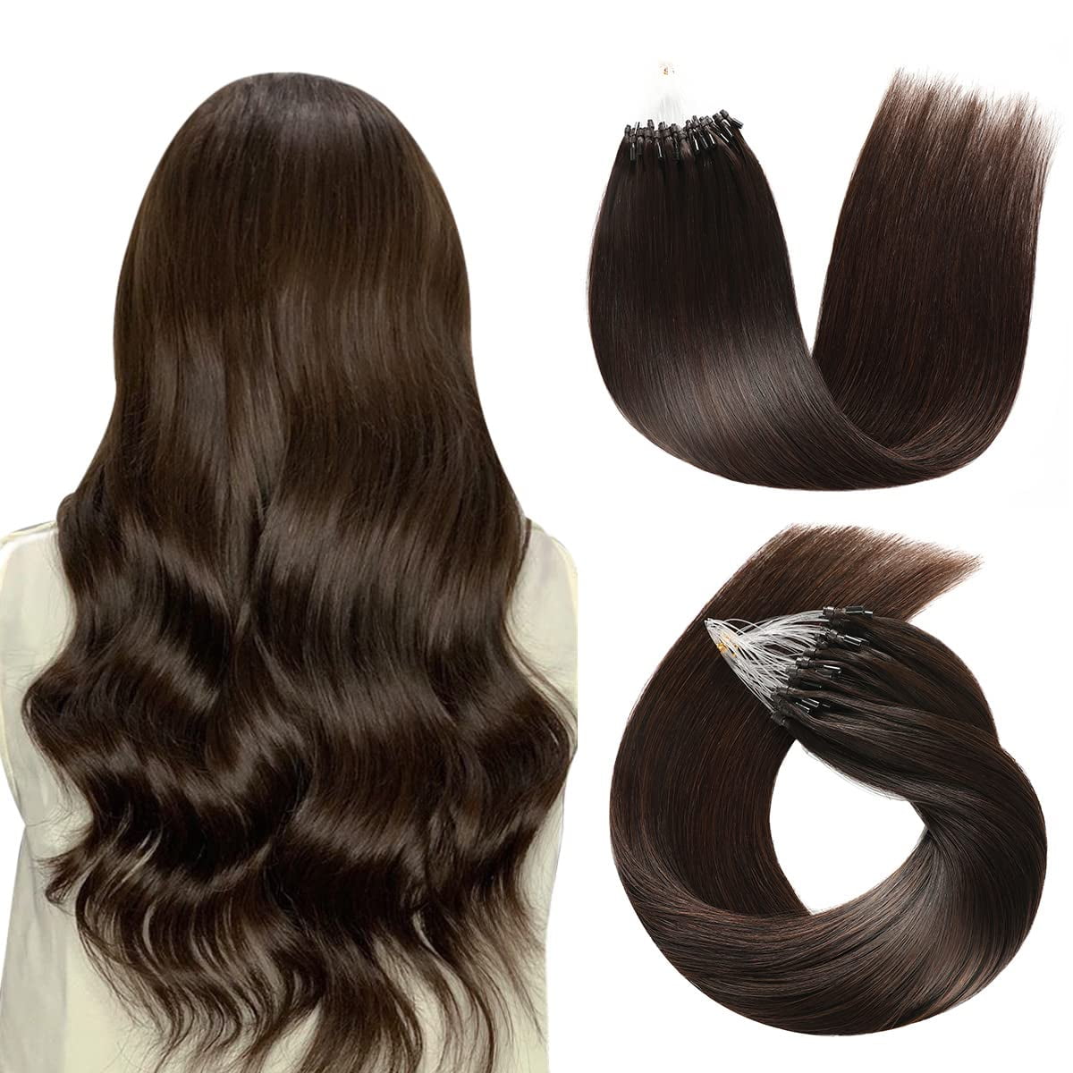 SUYYA Micro Loop Human Hair Extensions Darkest Brown Microlink Hair ...