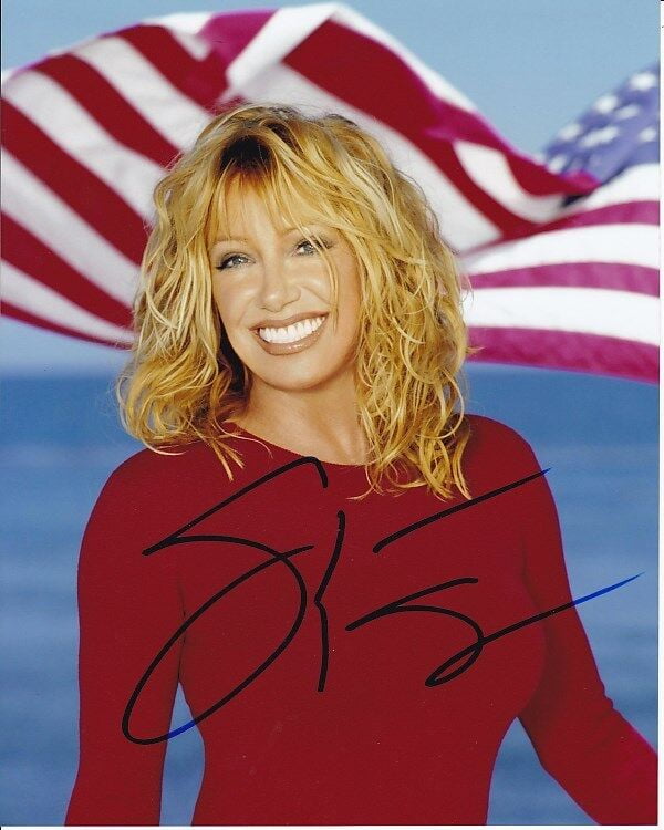 SUZANNE SOMERS Signed Autographed AMERICAN FLAG Photo Poster painting ...