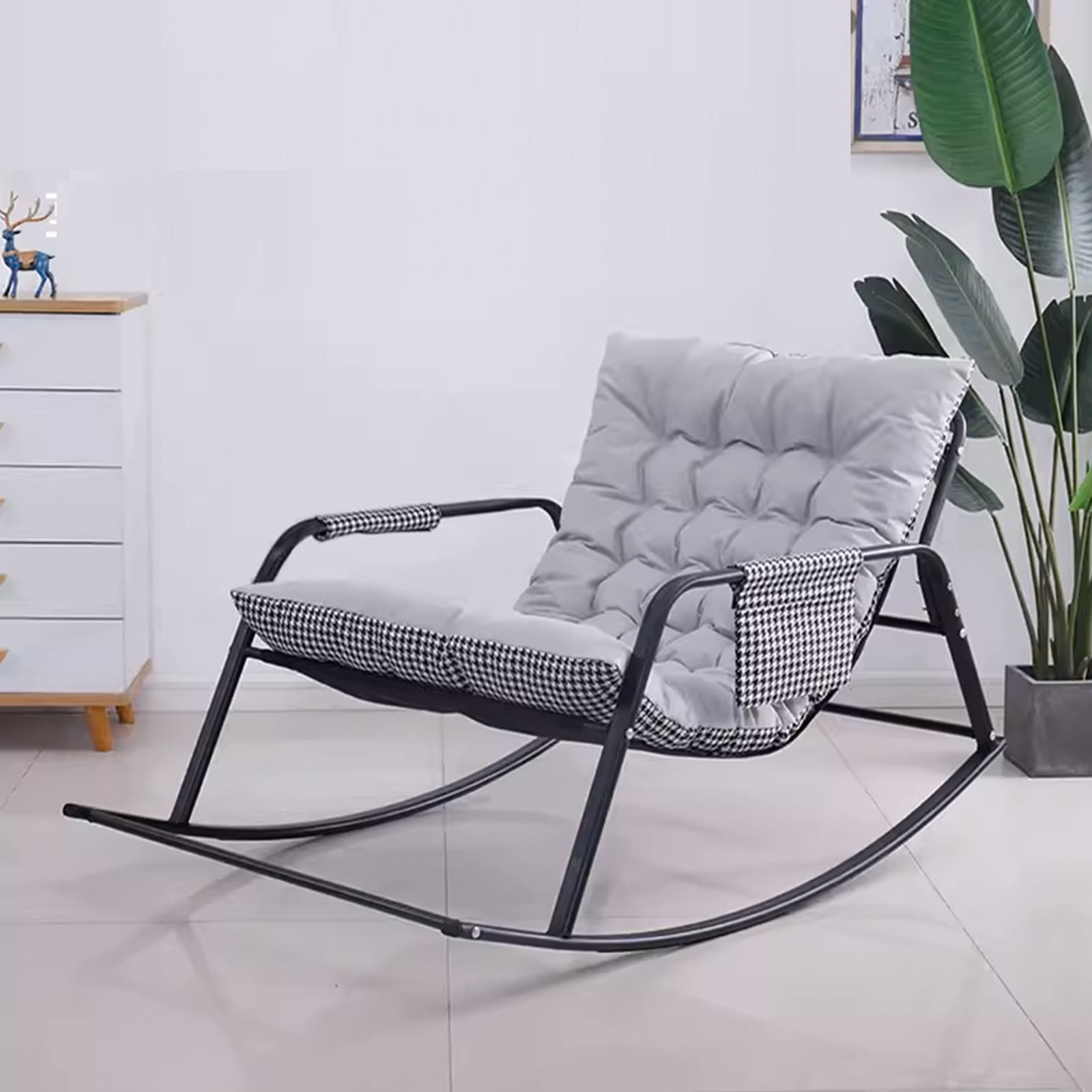 SUZUZI Large Padded Rocking Chair, Oversized Patio Metal Lounge Rocker ...