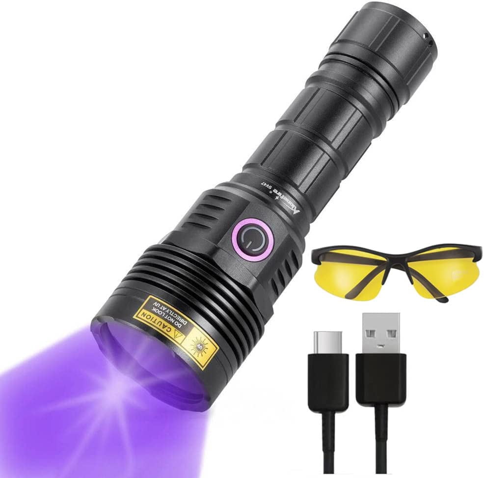 SV47 12W 365nm UV Flashlight USB Rechargeable Long Range Ultraviolet ...