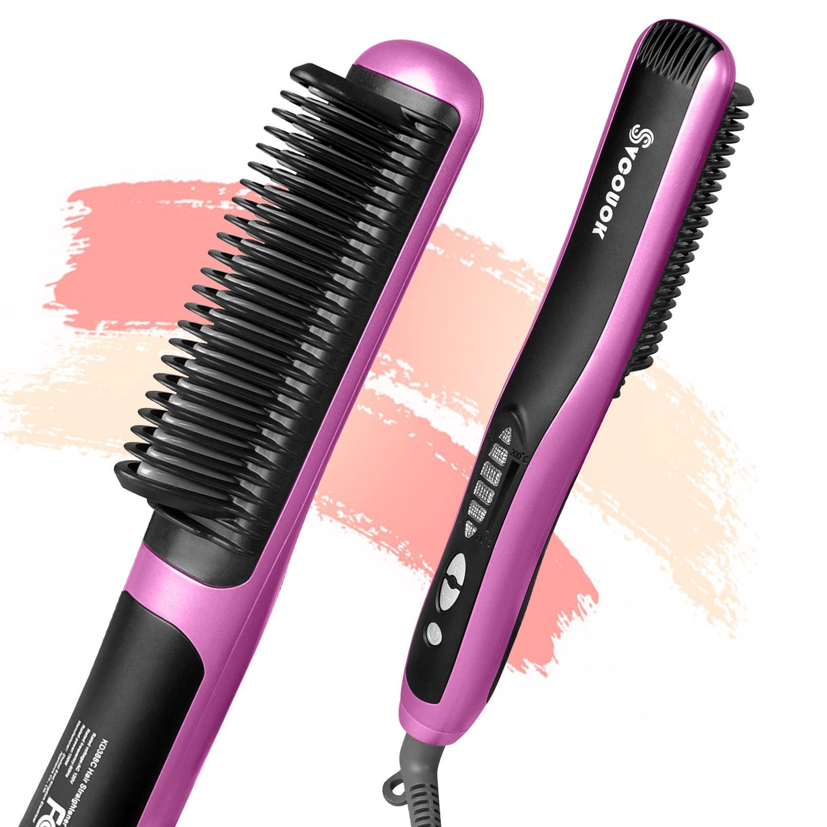 SVCOUOK Professional Ceramic Hair Straightening Brush with Built-in ...