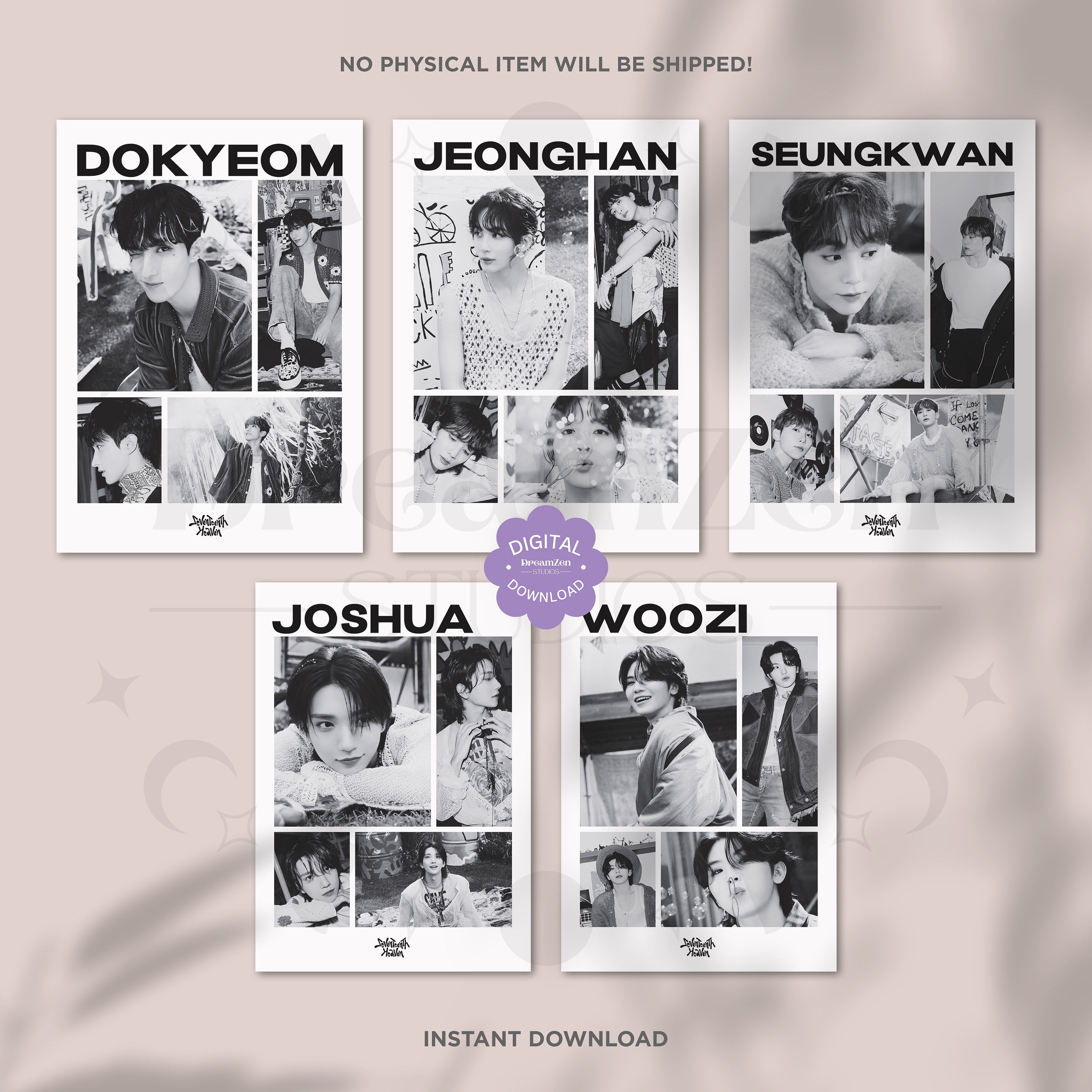 SVT Seventeenth Heaven, Vocal Unit, Set of 5 Minimalist Collage Art ...