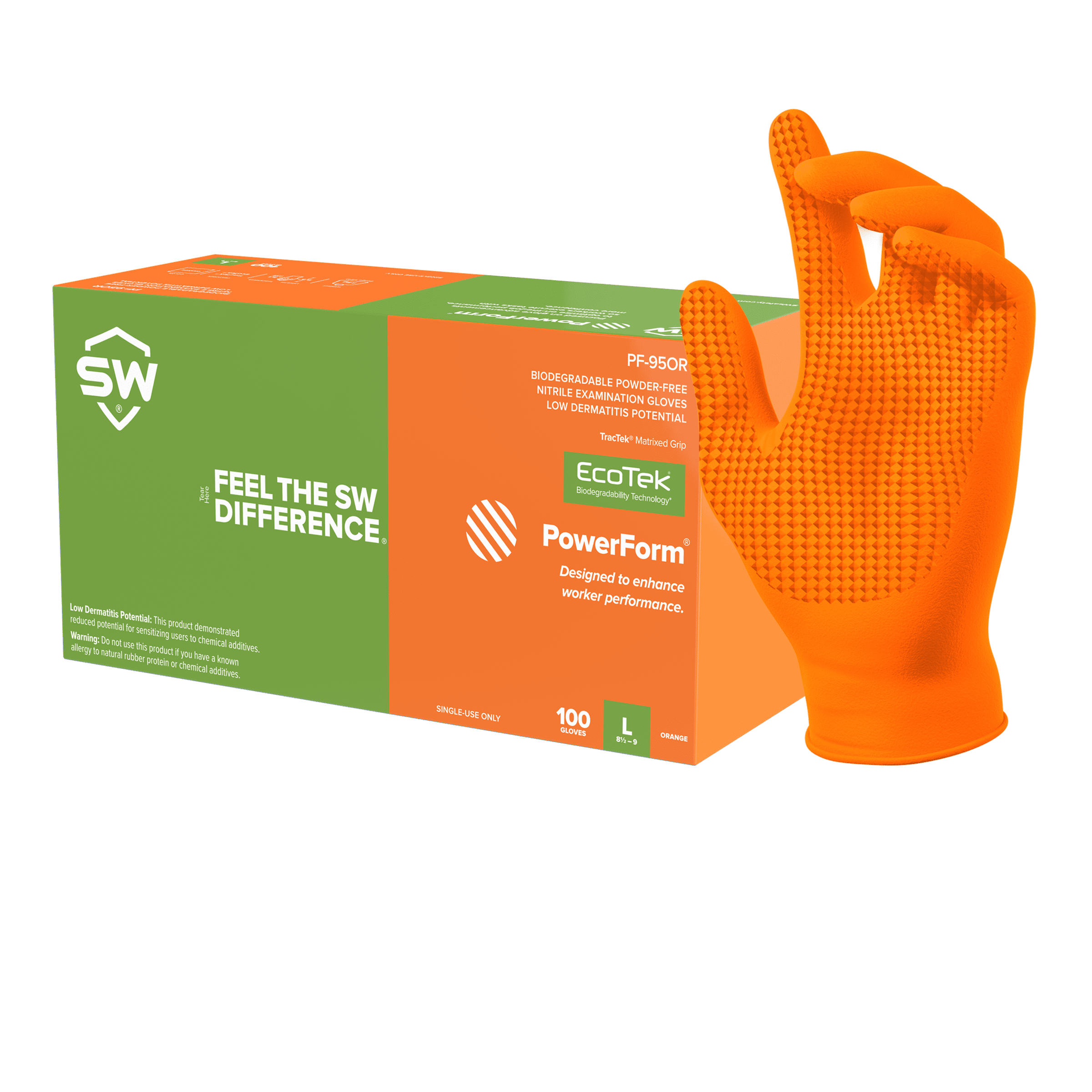 SW® PowerForm® PF-95OR Orange 5.9mil Nitrile Exam Gloves with TracTek ...