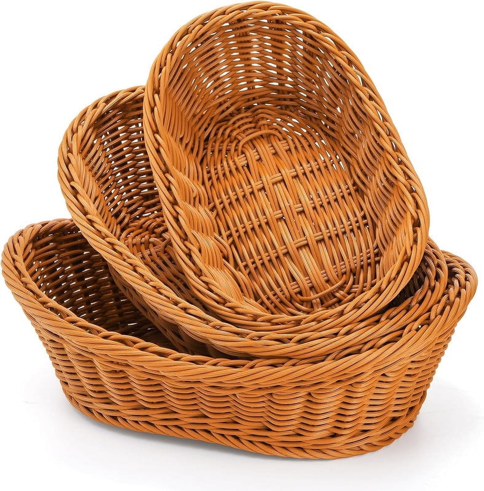 SWAEAZR 3 Pack Woven Breads Baskets,Oval Small Fruit Baskets Stackable ...