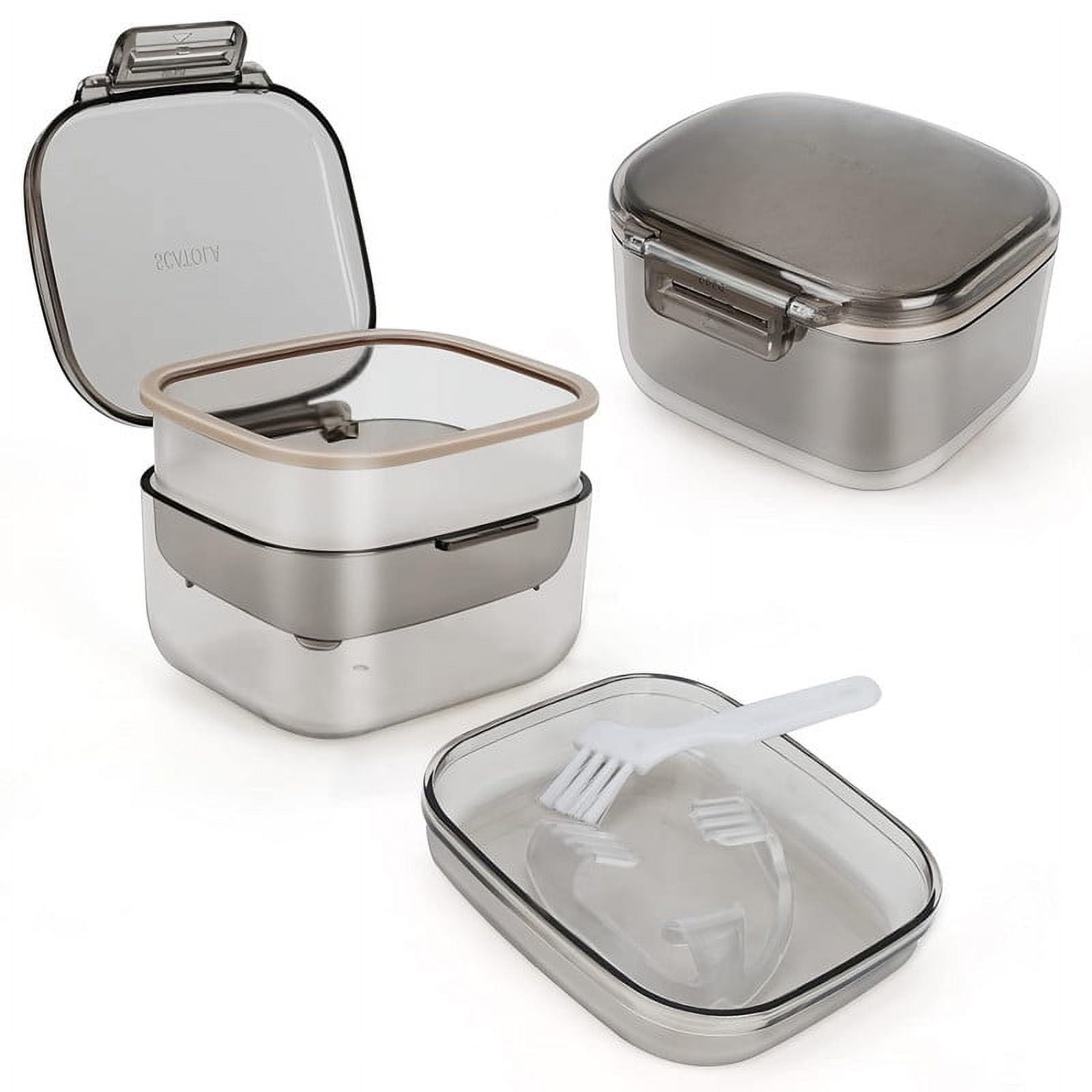 SWAEAZR Denture Bath Box,Denture Case,Three-Layer Retainer Case,Non ...
