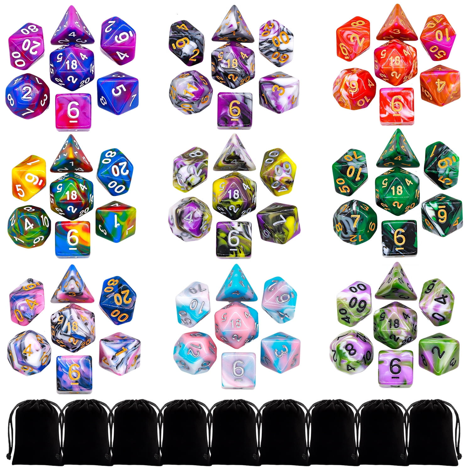 SWAJUJA 9 X 7 Polyhedral Dice Set (63 Pieces) for Dungeons and Dragons ...