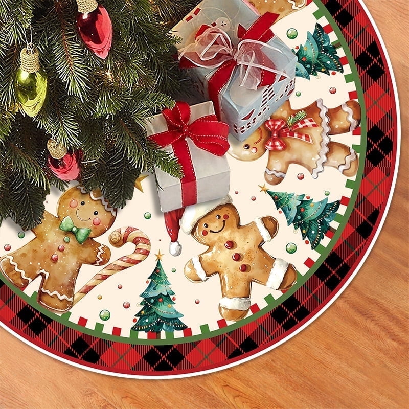 SWAJUJA Christmas Tree Skirt Gingerbread Man Red Buffalo Plaid Check ...