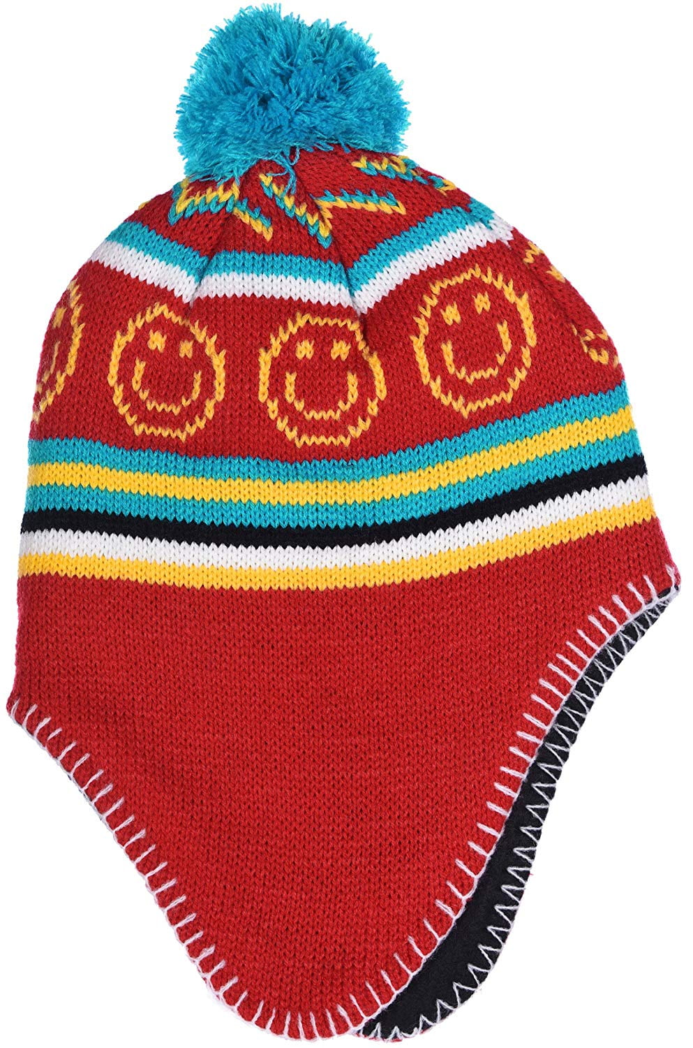 SWAK Girl's Emoji Smiley Face Knit Hat with Ear Flaps and Pom in 3 ...