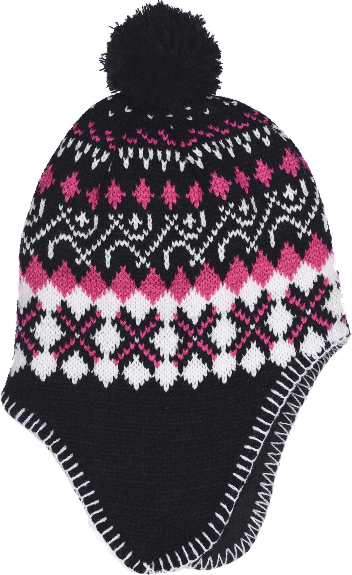 SWAK Girl's Micro-Fleece Lined Knit Hat with Ear Flaps and Pom Top in 3 ...