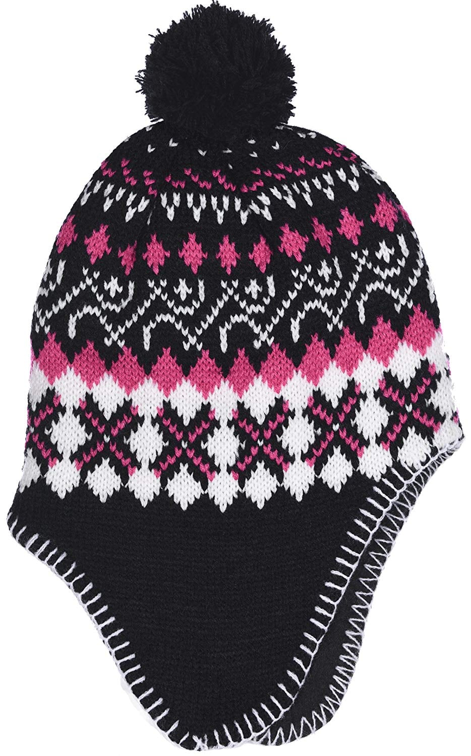 SWAK Girl's Traditional Knit Hat with Ear Flaps and Pom in 3 Colors ...