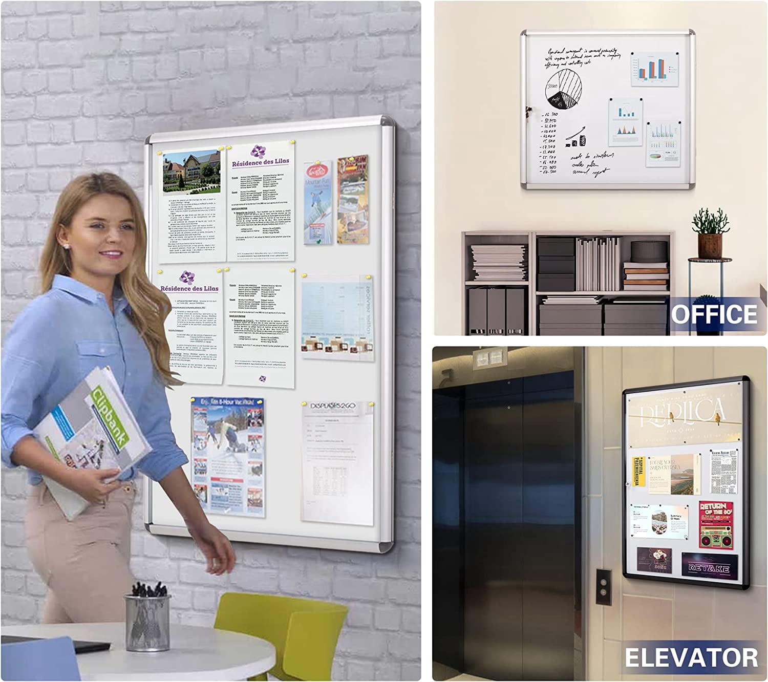 SWANCROWN Lockable Bulletin Boards Black Frame Enclosed Display Case ...