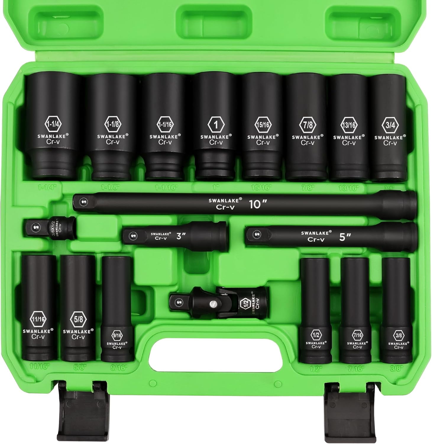 SWANLAKE 19-Piece 1/2" Impact Socket Set, 6 Point Impact Set, SAE (3/8 ...