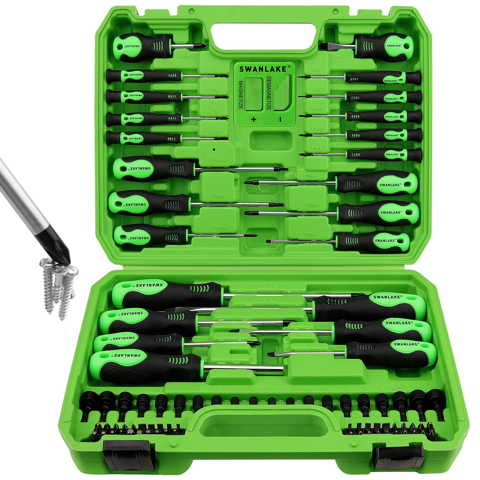 SWANLAKE 86PCS Magnetic Screwdriver Set,Includes Slotted/Phillips/Torx ...