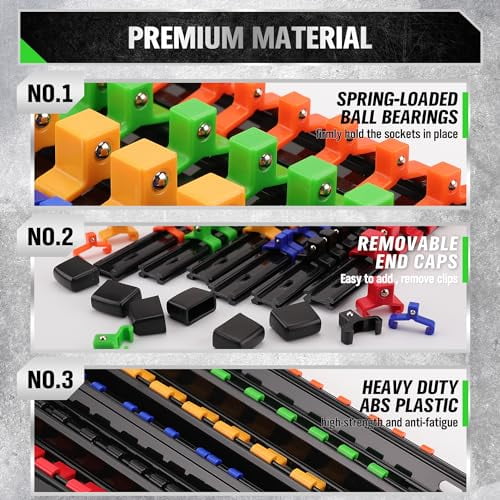 SWANLAKE Socket Organizer Set 18-Piece, 1/4-Inch x 96 Clips, 3/8-Inch x ...