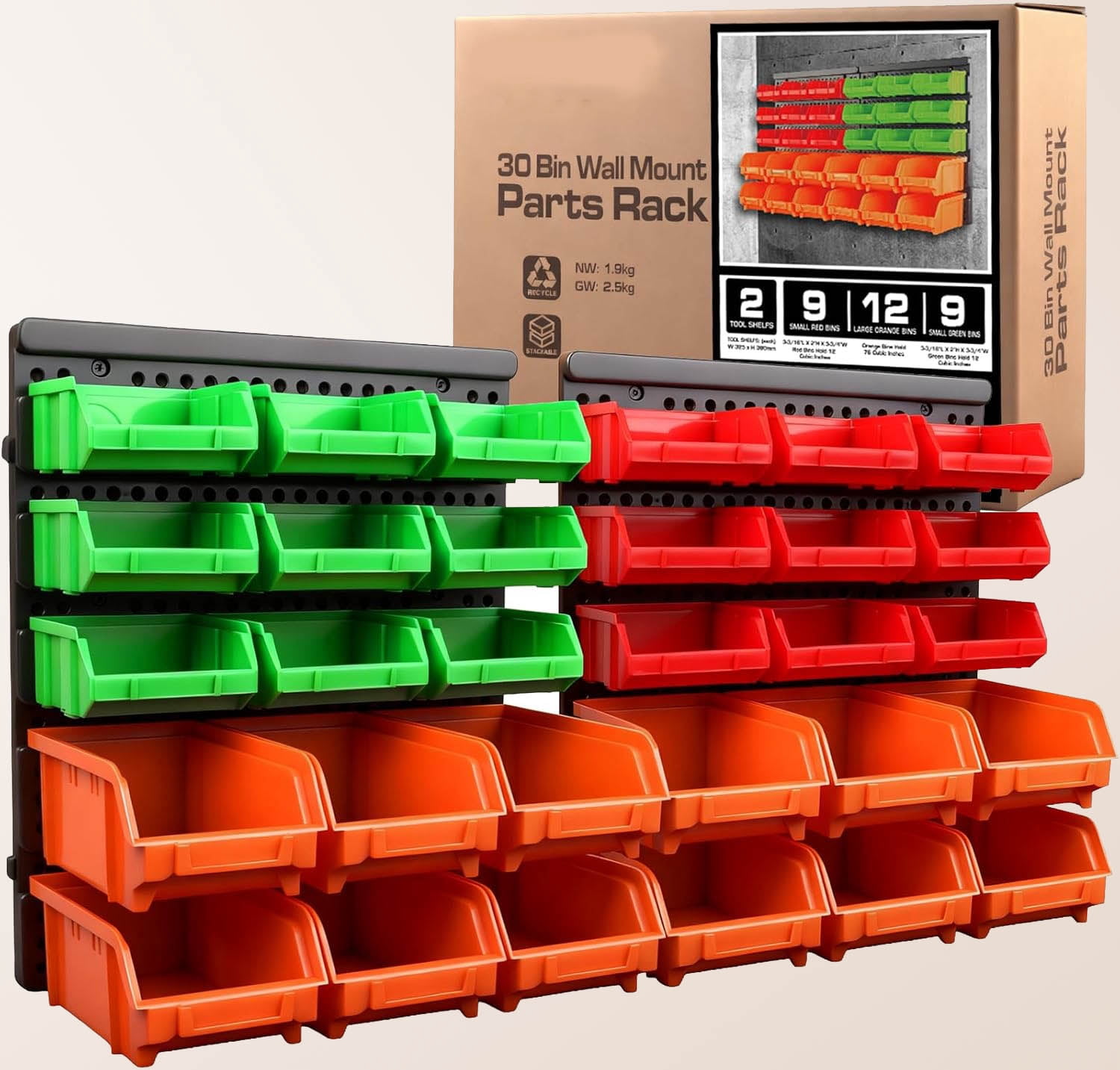 SWANLAKE Wall Mounted Storage Bins, Plastic Garage Rack, Screw Storage ...