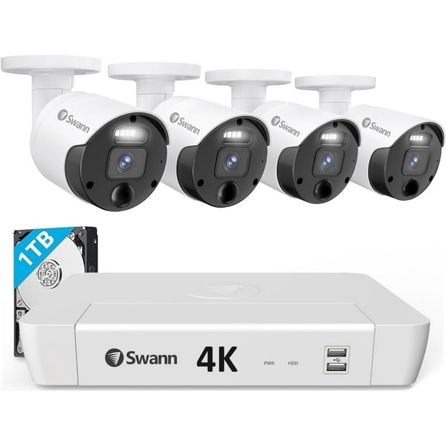 SWANN Master 4K 8 Channel Home Security Camera System, 1TB NVR, 4 PoE ...
