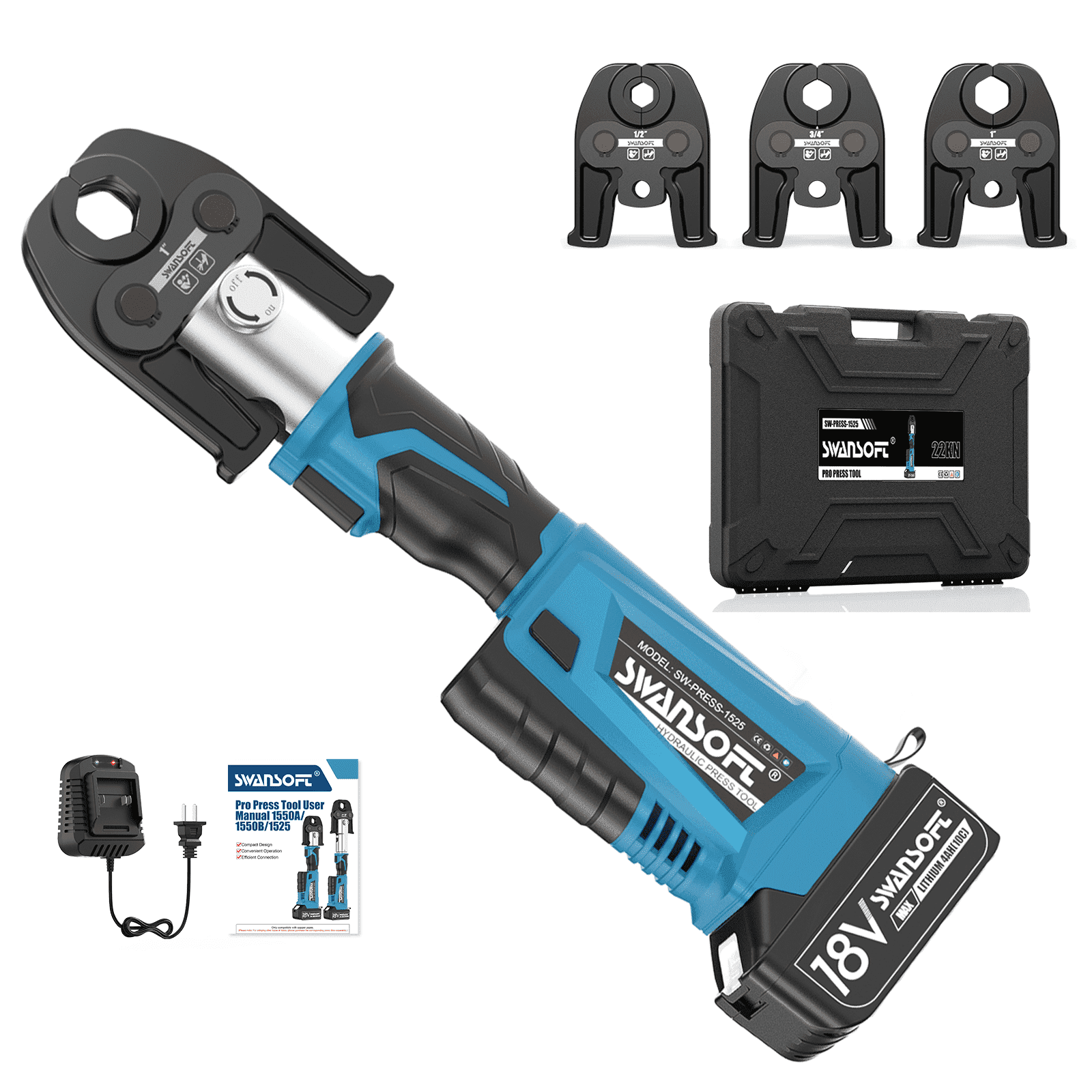 SWANSOFT Cordless Copper Pipe Press Kit, 22KN 18V Hydraulic Pressing ...