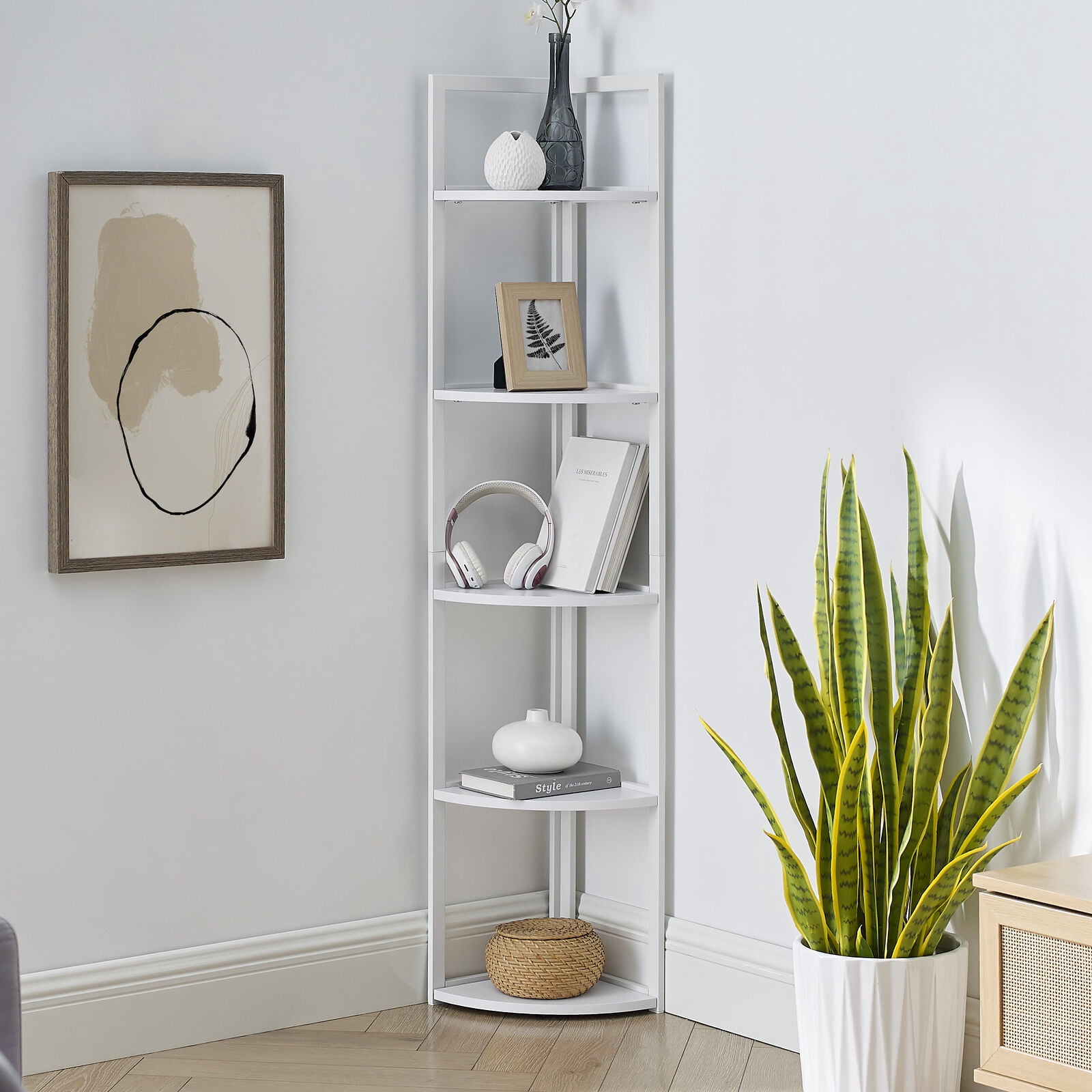 SWAREY 5-Tier Corner Bookcase Plant Stand Open Shelf Corner Display ...